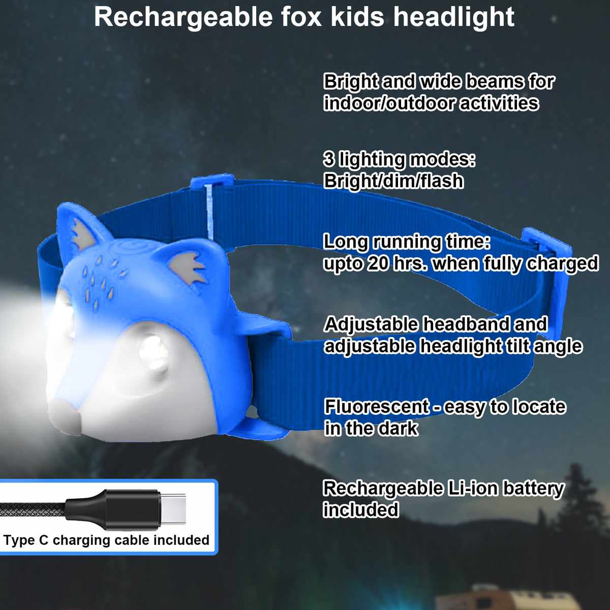 Fox LED Kids Lantern and Rechargeable Kids Headlamp Set - Blue – Kidz ...