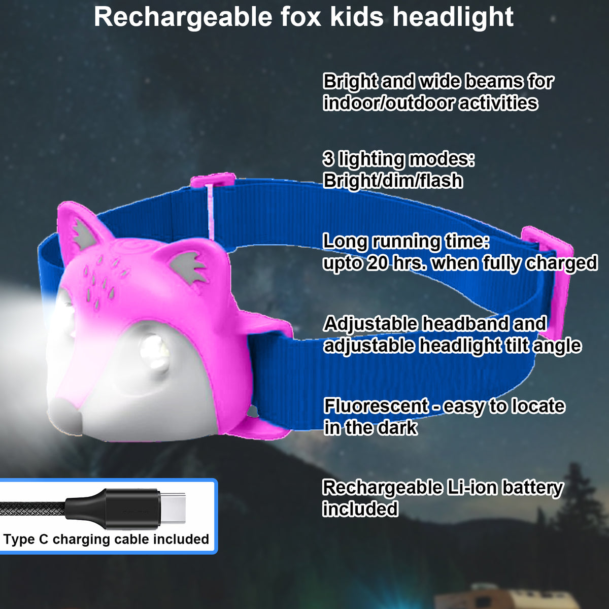 Fox LED Kids Lantern and Rechargeable Kids Headlamp Set - Pink – Kidz ...